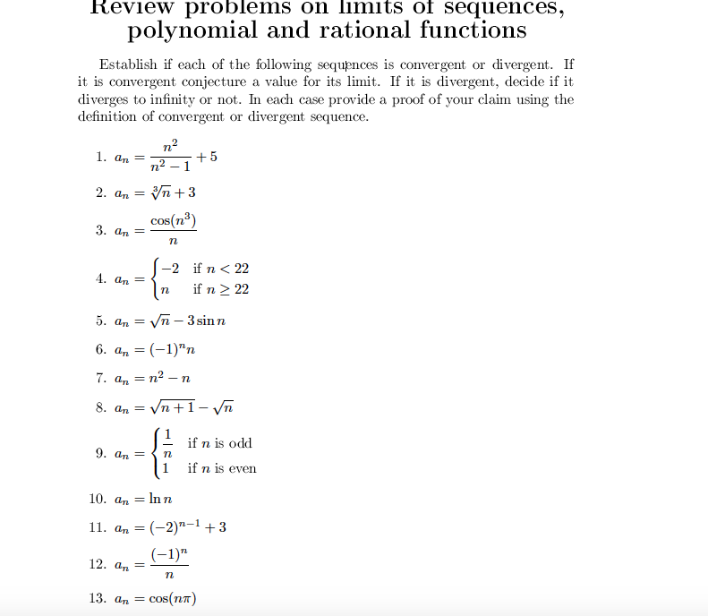 Solved Review problems on limits of Sequences, polyno mial | Chegg.com