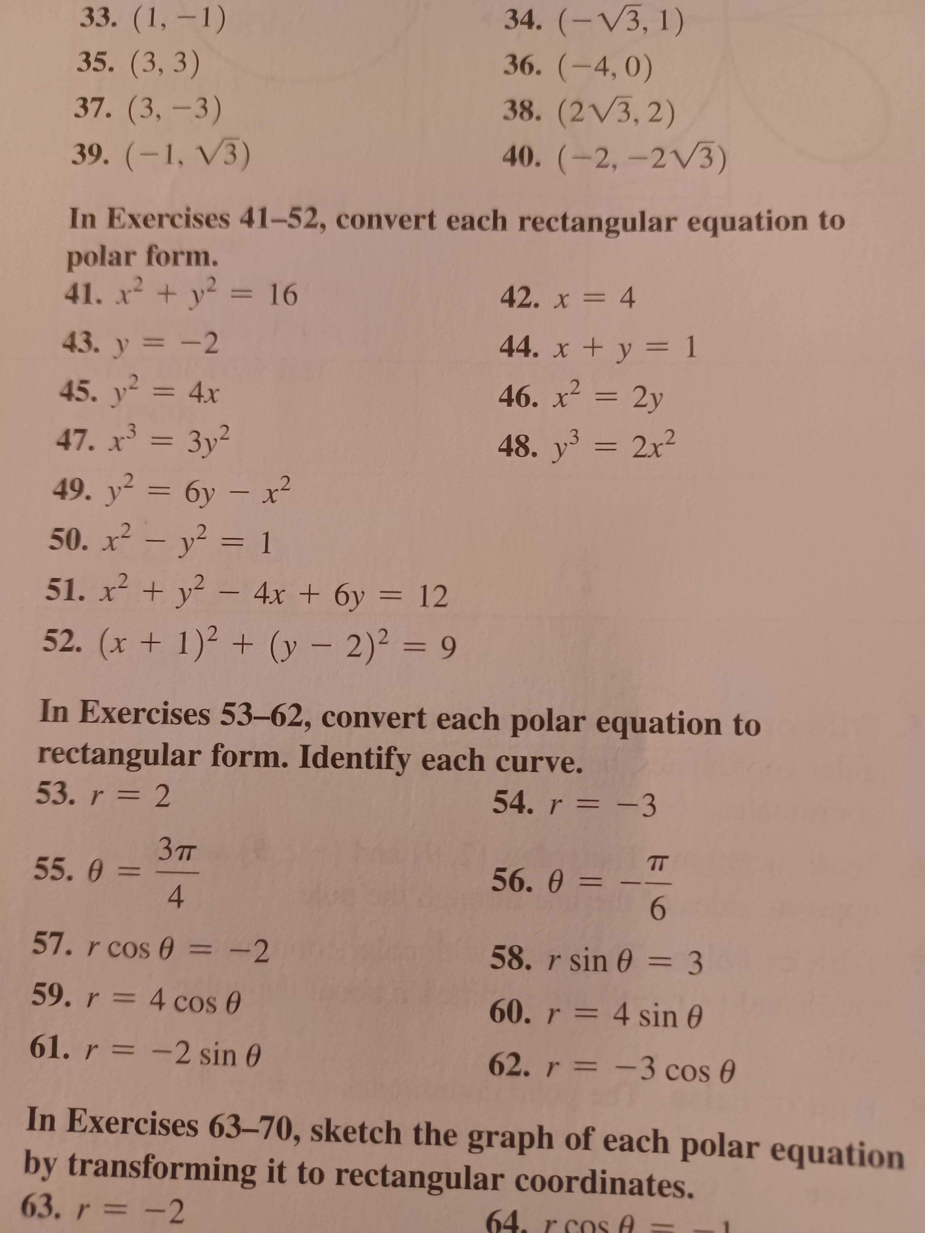 Solved 33. (1,−1) 34. (−3,1) 35. (3,3) 36. (−4,0) 37. (3,−3) | Chegg.com