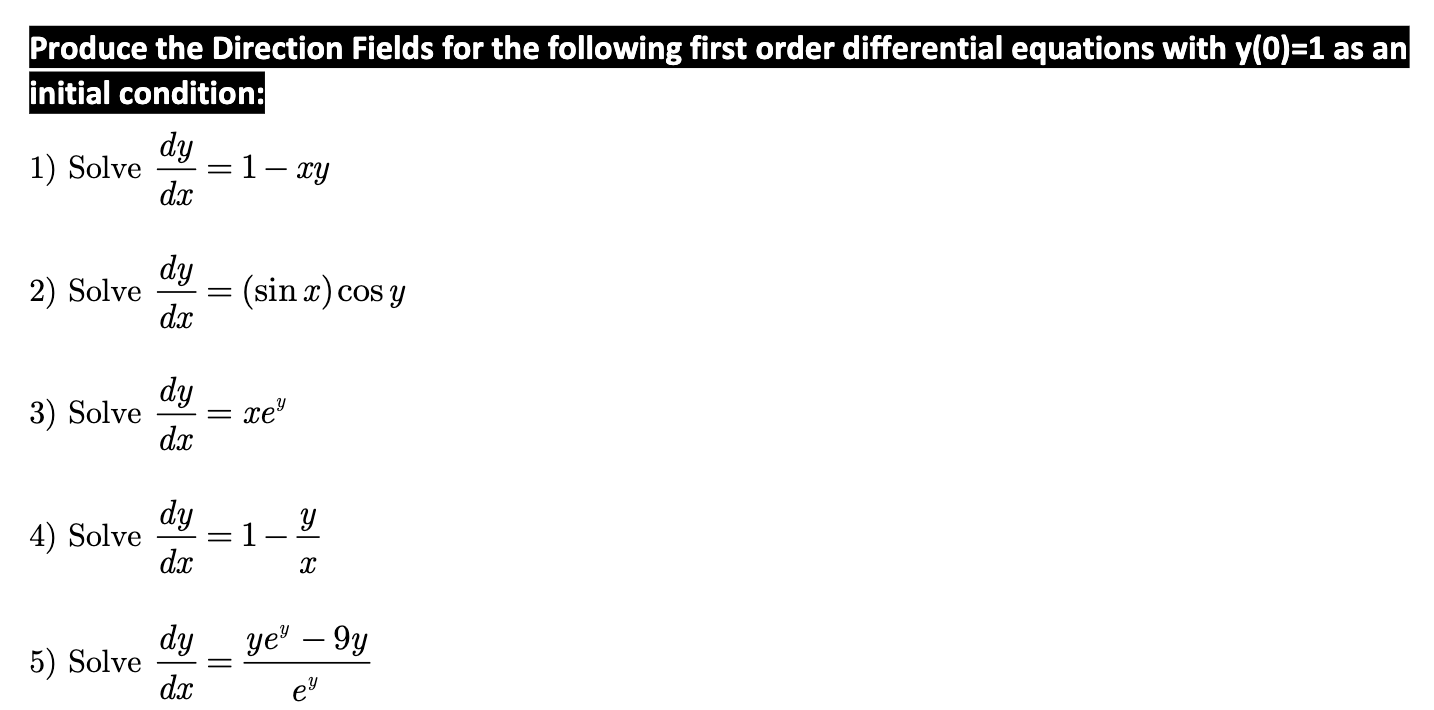 Solved Produce the Direction Fields for the following first | Chegg.com