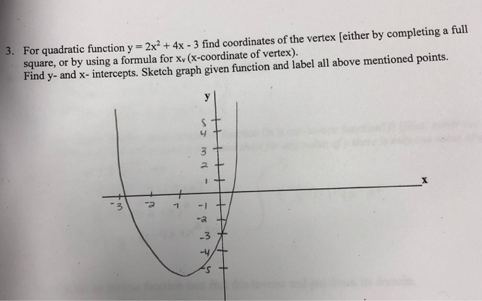 Solved 3. For quadratic function y 2x2 +4x -3 find | Chegg.com