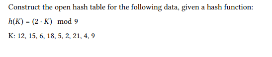 Solved Construct the open hash table for the following data, | Chegg.com
