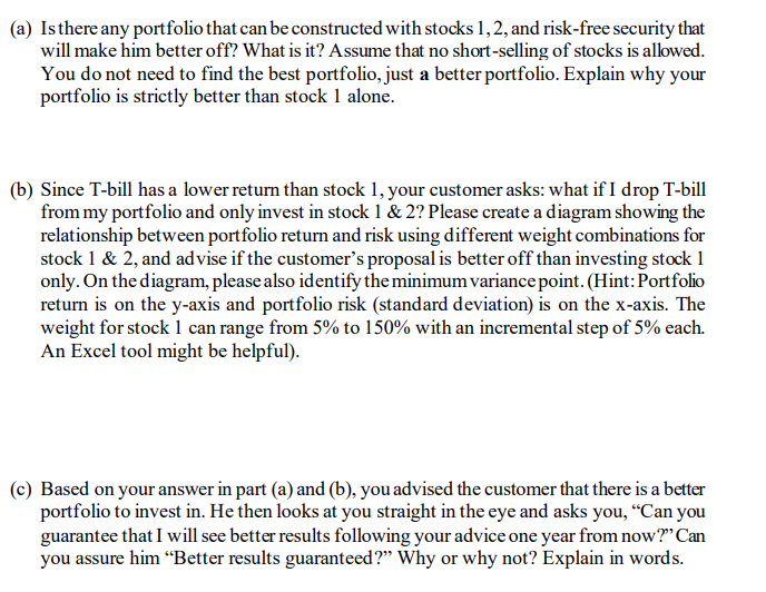 Solved Suppose that we have two stocks 1 and 2 with the | Chegg.com