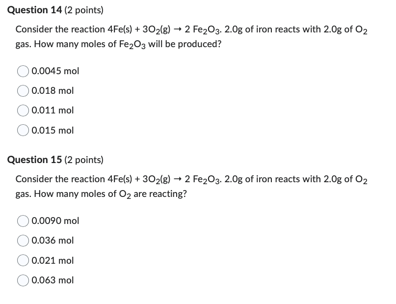 Solved Consider The Reaction 4fe S 3o2 G →2fe2o3 2 0 G Of