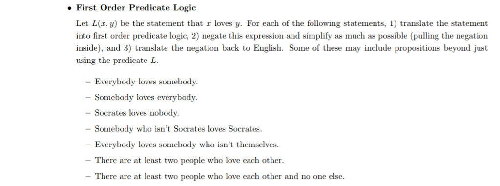 Solved First Order Predicate Logic Let L(x, y) be the | Chegg.com