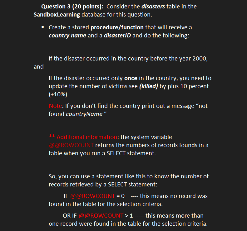 Question 3 ( 20 points): Consider the disasters table | Chegg.com Question 3 ( 20 points): Consider the disasters table | Chegg.com