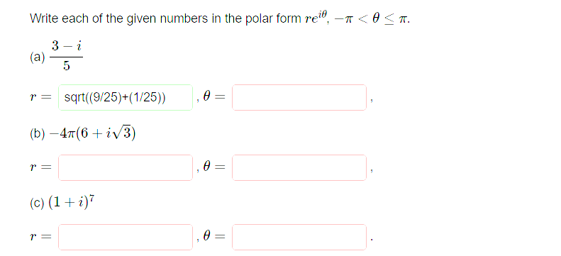 Solved Write each of the given numbers in the polar form | Chegg.com