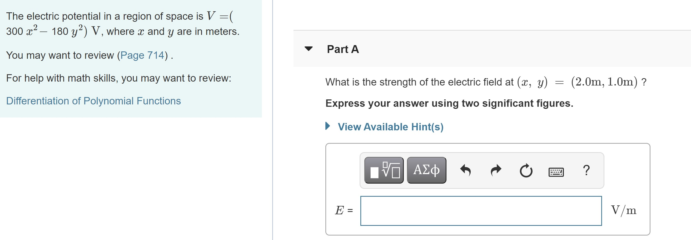 Solved The Electric Potential In A Region Of Space Is V