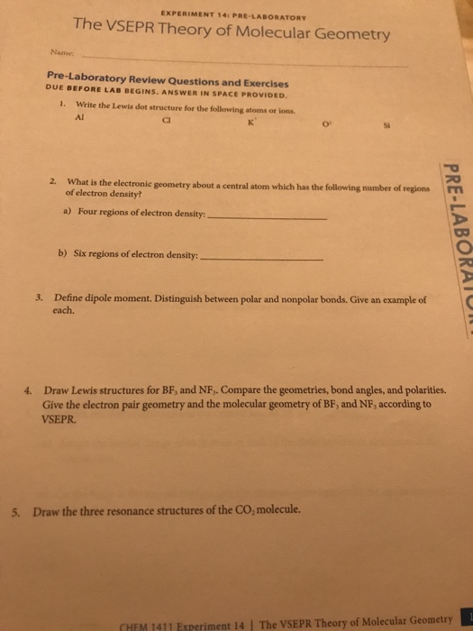 Solved EXPERIMENT 14: REPORT FORM The VSEPR Theory of | Chegg.com