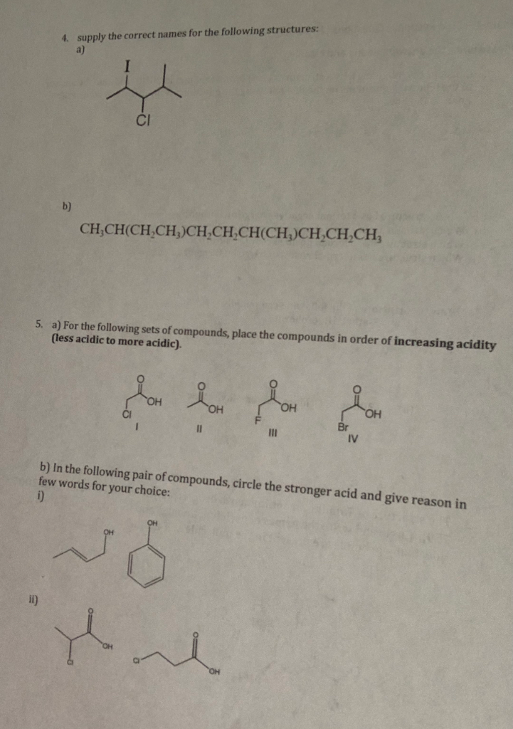 Solved 4. supply the correct names for the following | Chegg.com