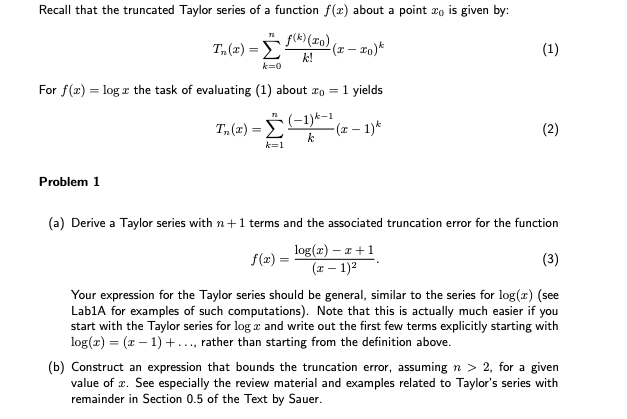 Recall that the truncated Taylor series of a function | Chegg.com