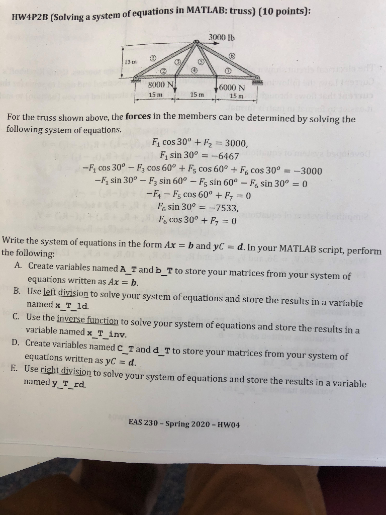 of equations in MATLAB: truss) (10 points): HW4P2B | Chegg.com