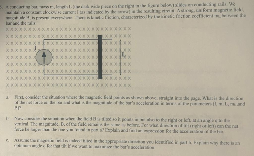 Solved A conducting bar, mass m, length L (the dark wide | Chegg.com