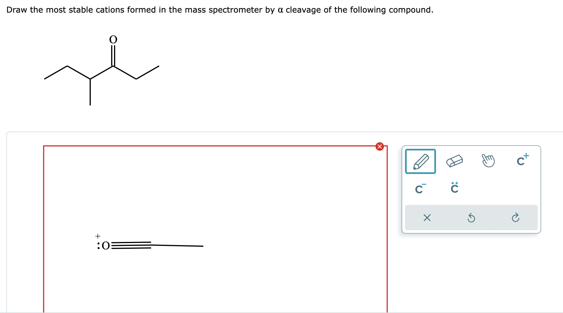 Solved Draw the most stable cations formed in the mass | Chegg.com
