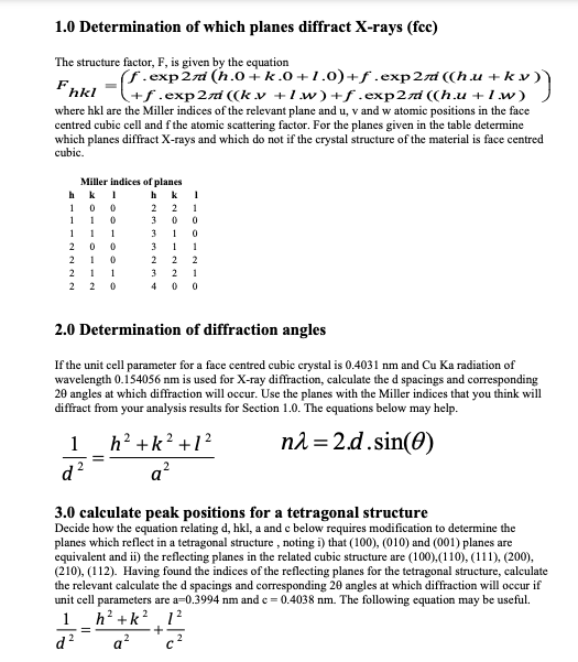 Solved 1.0 Determination of which planes diffract X-rays | Chegg.com