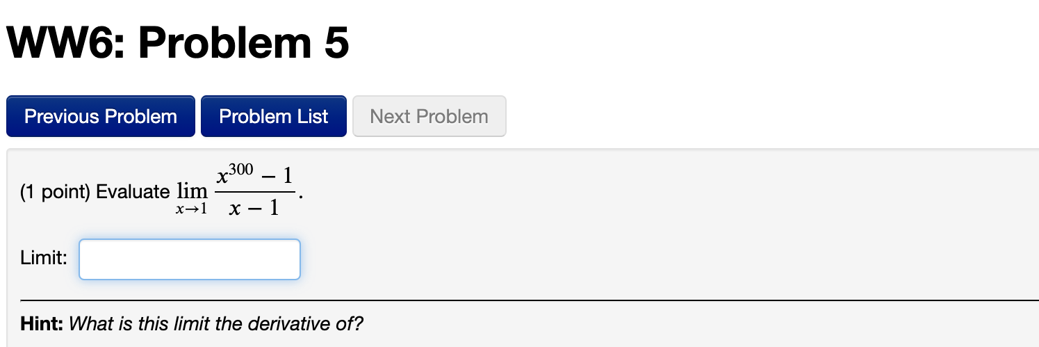 Solved WW6: Problem 1 Previous Problem Problem List Next | Chegg.com