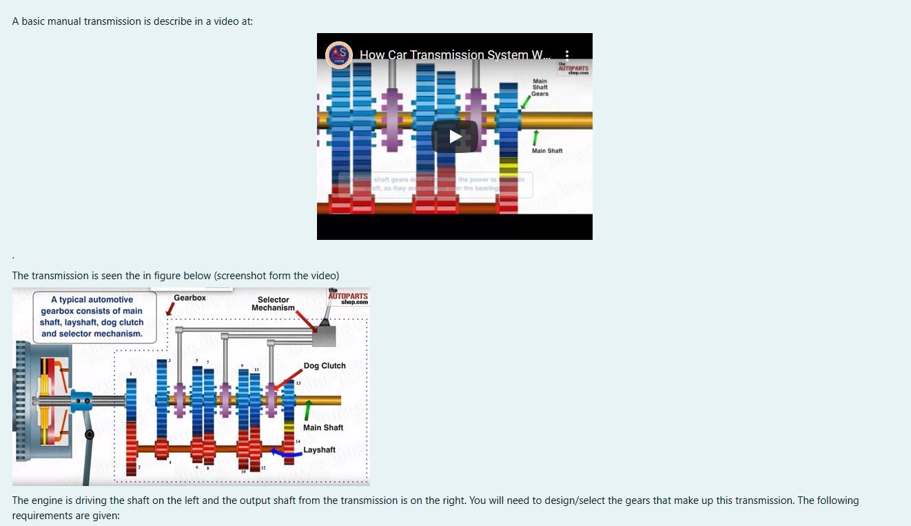 Solved A basic manual transmission is describe in a video | Chegg.com
