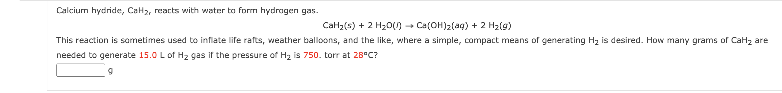 Solved Calcium hydride, CaH2, reacts with water to form | Chegg.com