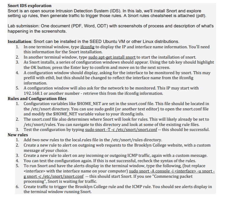 Solved Snort IDS exploration Snort is an open source | Chegg.com