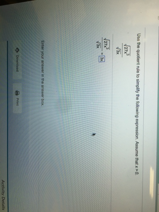 Solved Use the quotient rule to simplify the following | Chegg.com