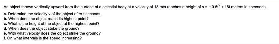 Solved An object thrown vertically upward from the surface | Chegg.com