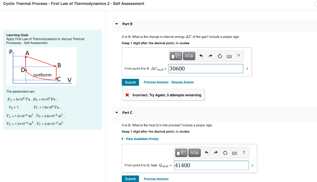 Solved Cyclic Thermal Process - First Law of Thermodynamics | Chegg.com
