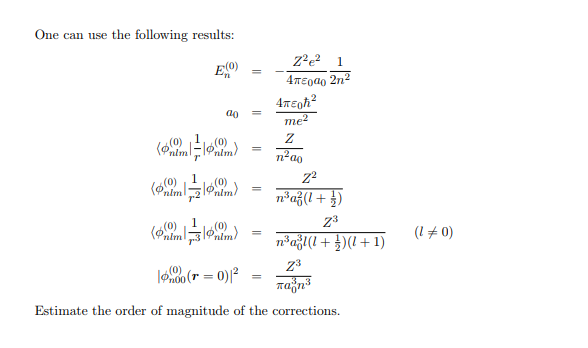 Solved Exercise 4: Fine structure of hydrogenic atoms a) | Chegg.com