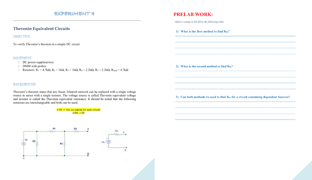 Solved EXPERIMENT 4 PRELAB WORK: Before coming to lab the | Chegg.com