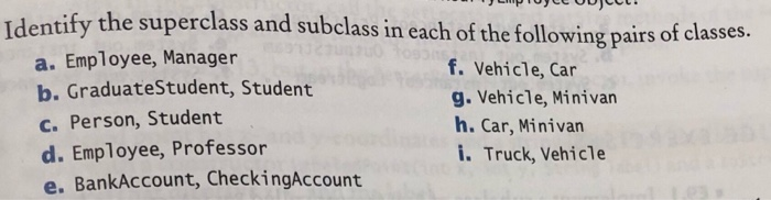 Solved Identify the superclass and subclass in each of the | Chegg.com