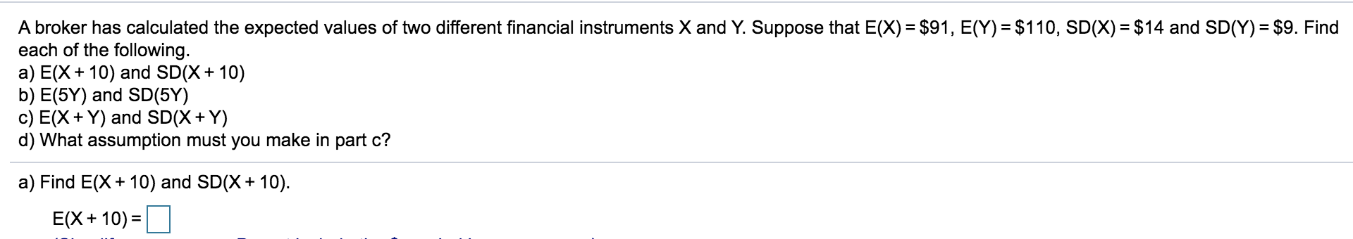 Solved A broker has calculated the expected values of two | Chegg.com