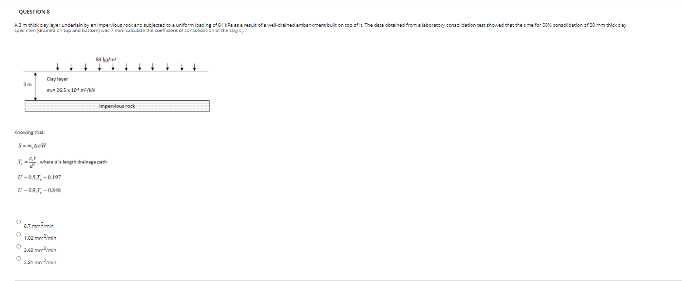 Solved QUESTION 8 A 3 m thick clay layer underlain by an | Chegg.com