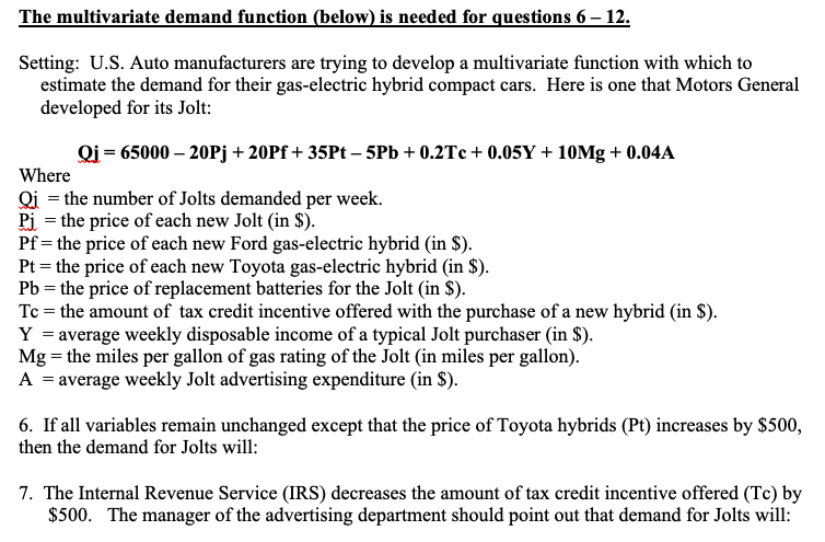 Solved The multivariate demand function (below) is needed | Chegg.com