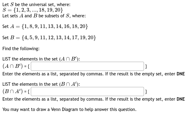 Solved Let S be the universal set, where: | Chegg.com