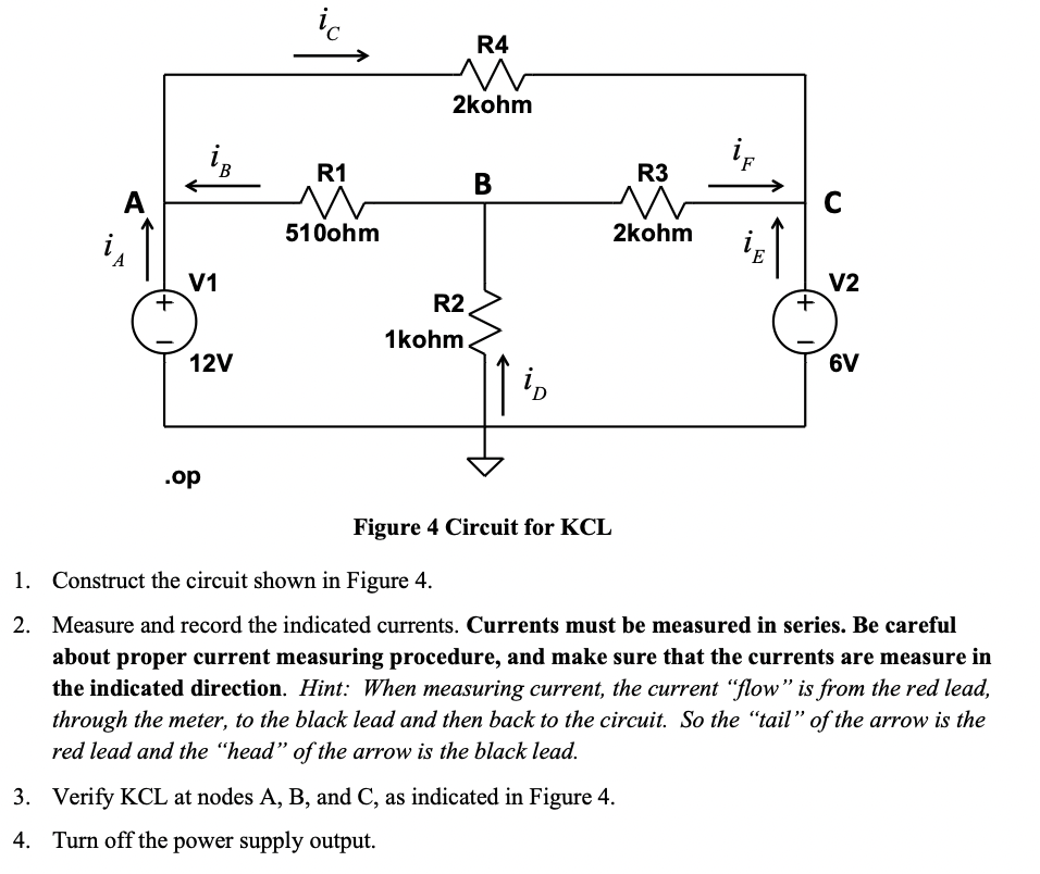 Solved Figure 4 Circuit for KCL 1. Construct the circuit | Chegg.com