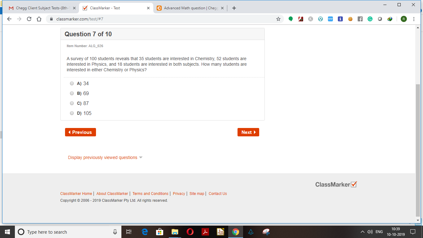 Solved M Chegg Client Subject Tests-(8th-X ClassMarker - | Chegg.com