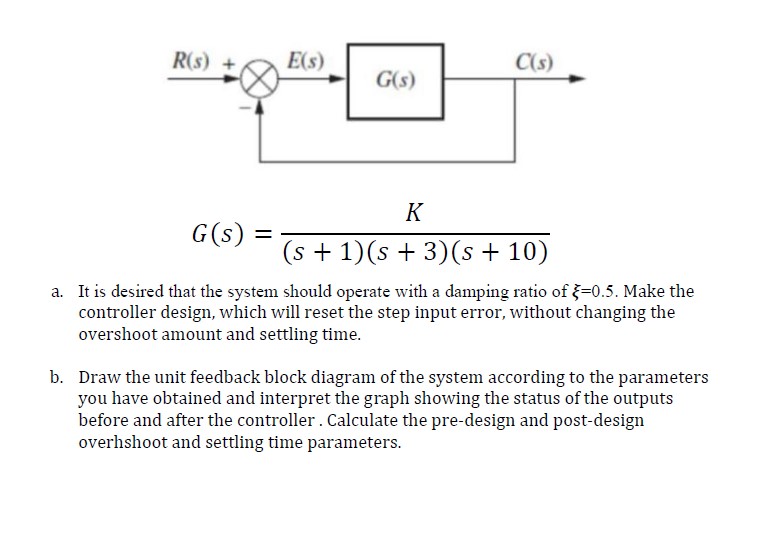 Solved G(s)=(s+1)(s+3)(s+10)K a. It is desired that the | Chegg.com