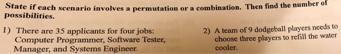 Solved State if each scenario involves a permutation or a | Chegg.com