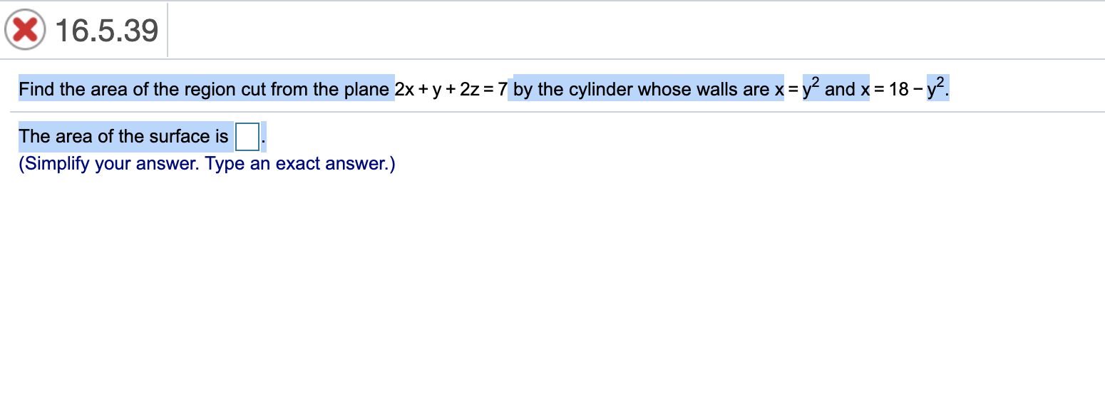 Solved x 16.5.39 Find the area of the region cut from the | Chegg.com