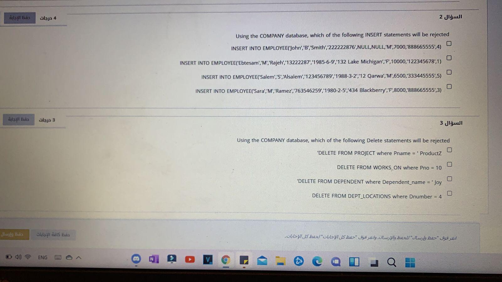 Solved حفظ الوايه و درجات السؤال 2 Using the COMPANY | Chegg.com