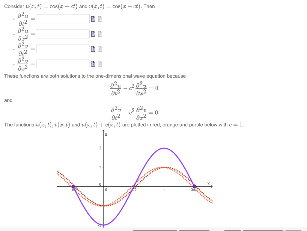 Solved Consider u(x,t)=cos(x+ct) and v(x,t)=cos(x−ct). Then | Chegg.com