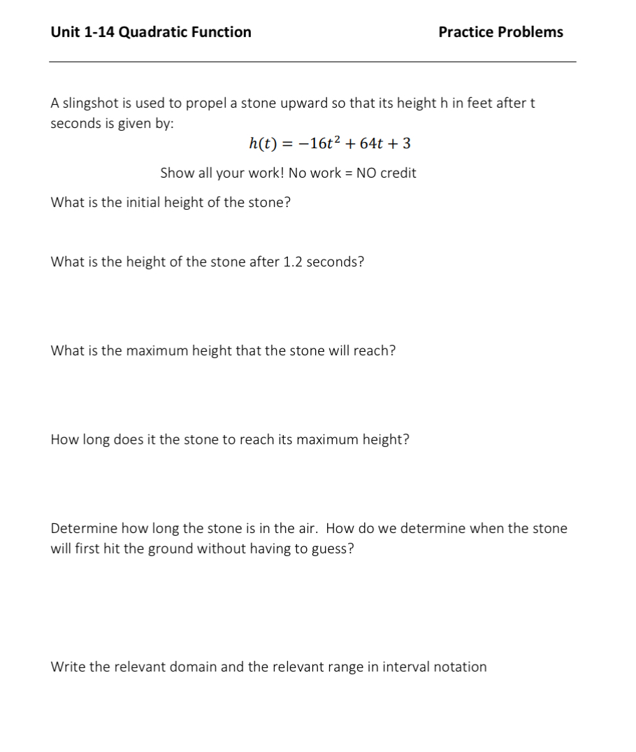 Solved Unit 1-14 Quadratic Function Practice Problems A | Chegg.com