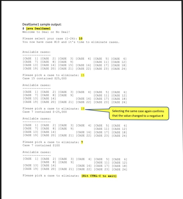 Solved Create a class called DealGame1 java which contains | Chegg.com