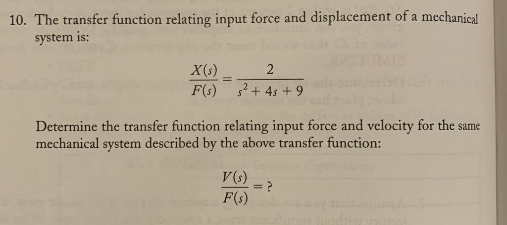 Solved 10. The transfer function relating input force and | Chegg.com