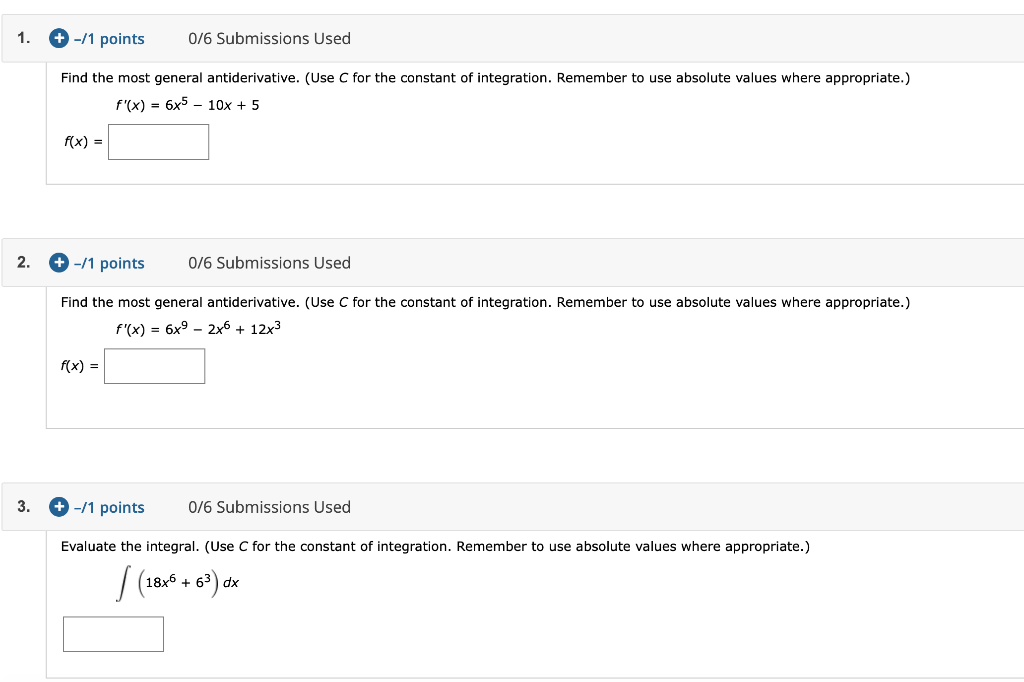 Solved 1. + -/1 points 0/6 Submissions Used Find the most | Chegg.com