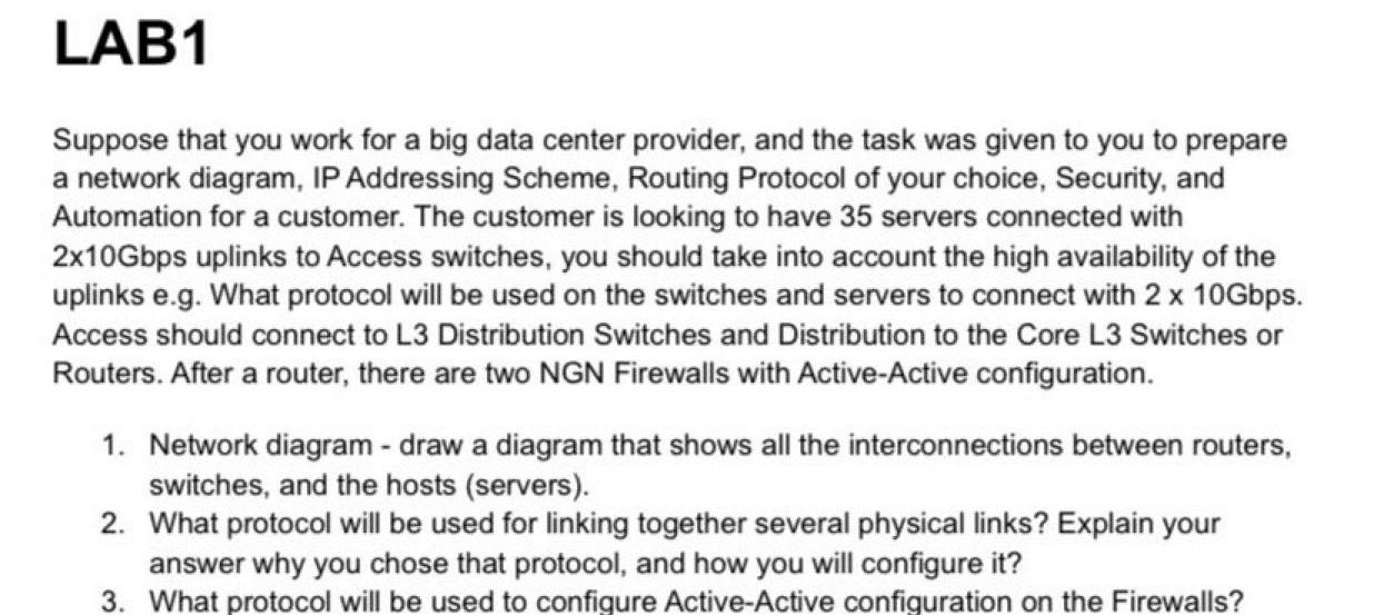 Solved LAB1 Suppose that you work for a big data center | Chegg.com
