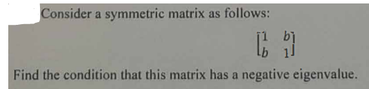 Solved Consider a symmetric matrix as follows: [1bb1] Find | Chegg.com