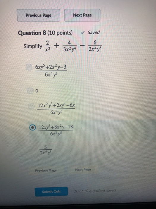 Solved Previous Page Next Page Question 8 (10 points) Saved | Chegg.com
