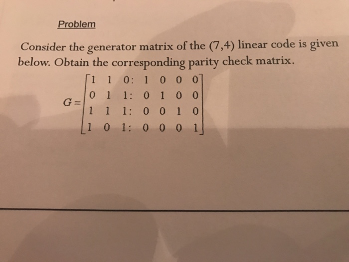 Solved Consider the generator matrix of the (7, 4) linear | Chegg.com