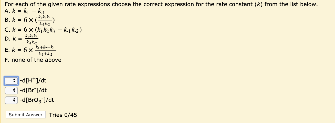 For each of the given rate expressions choose the | Chegg.com