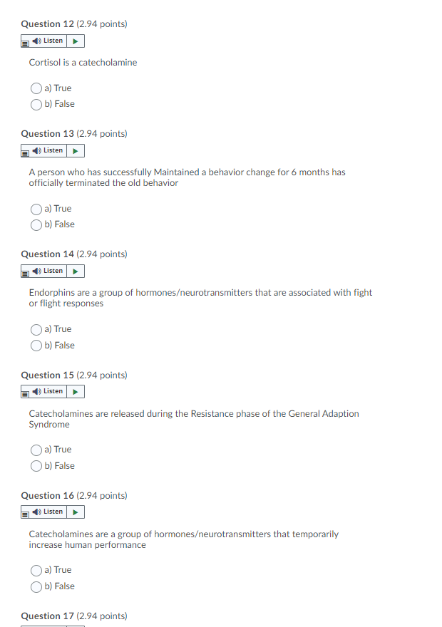 Solved Question 12 (2.94 points) Listen Cortisol is a | Chegg.com