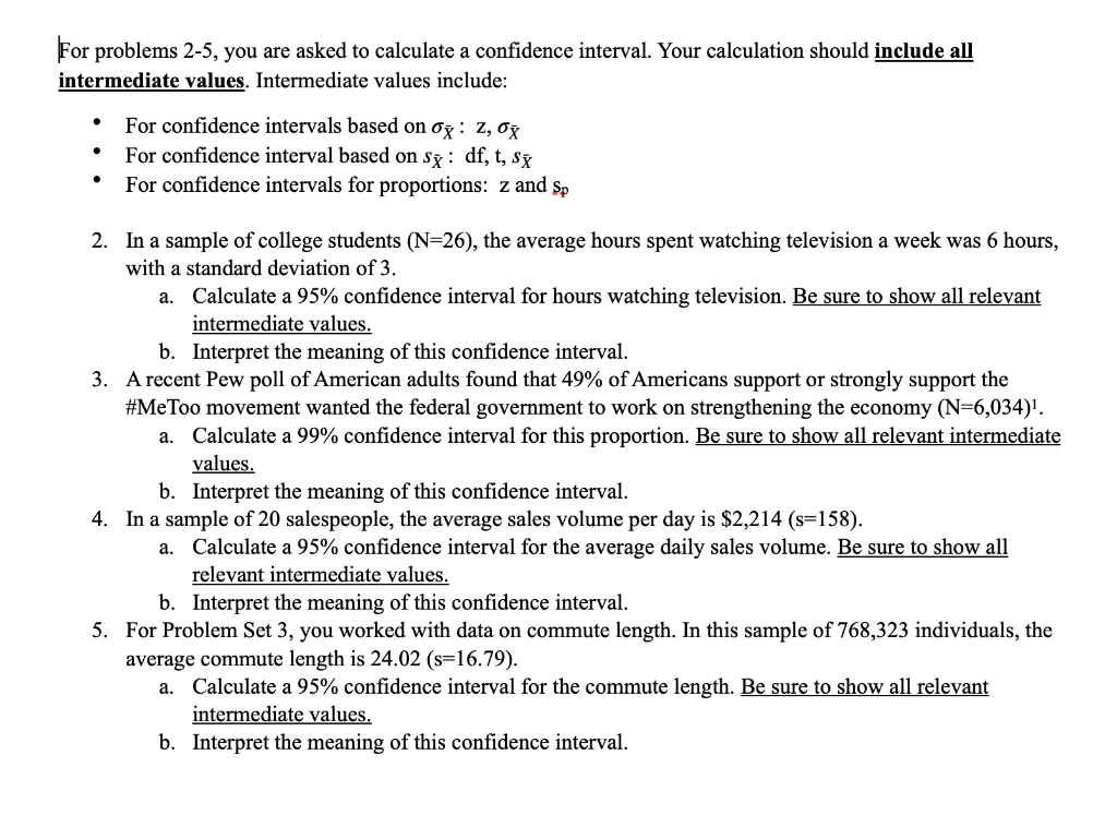 Solved For problems 2-5, you are asked to calculate a | Chegg.com